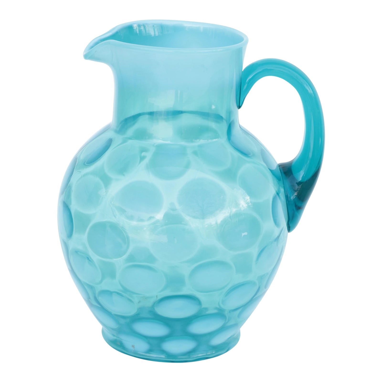 Blue Opalescent Coin Dot Spotted Pitcher | Chairish