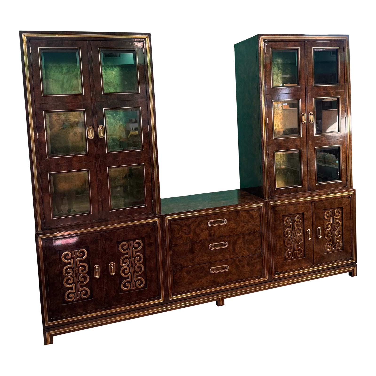 1960s Mastercraft Glass Door Display Cases Over Credenza | Chairish