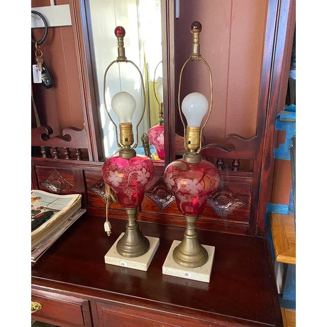 Mid 19th Century Early Victorian Ruby Will Cut Glass Lamps, Converted ...
