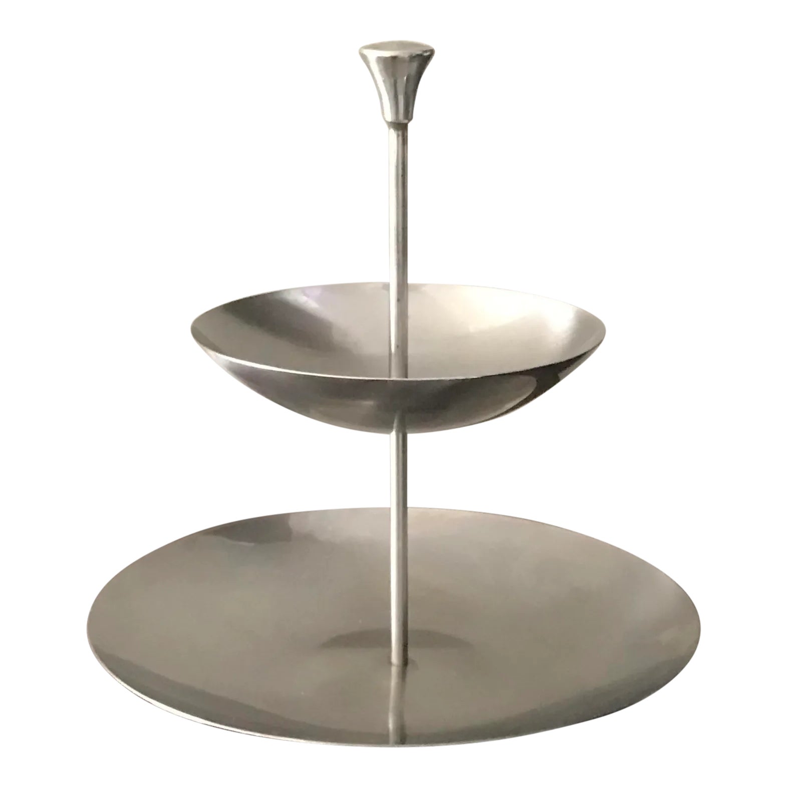 Vintage 1960's Mid-Century Modern Minimalist Stainless Steel 2-Tier ...