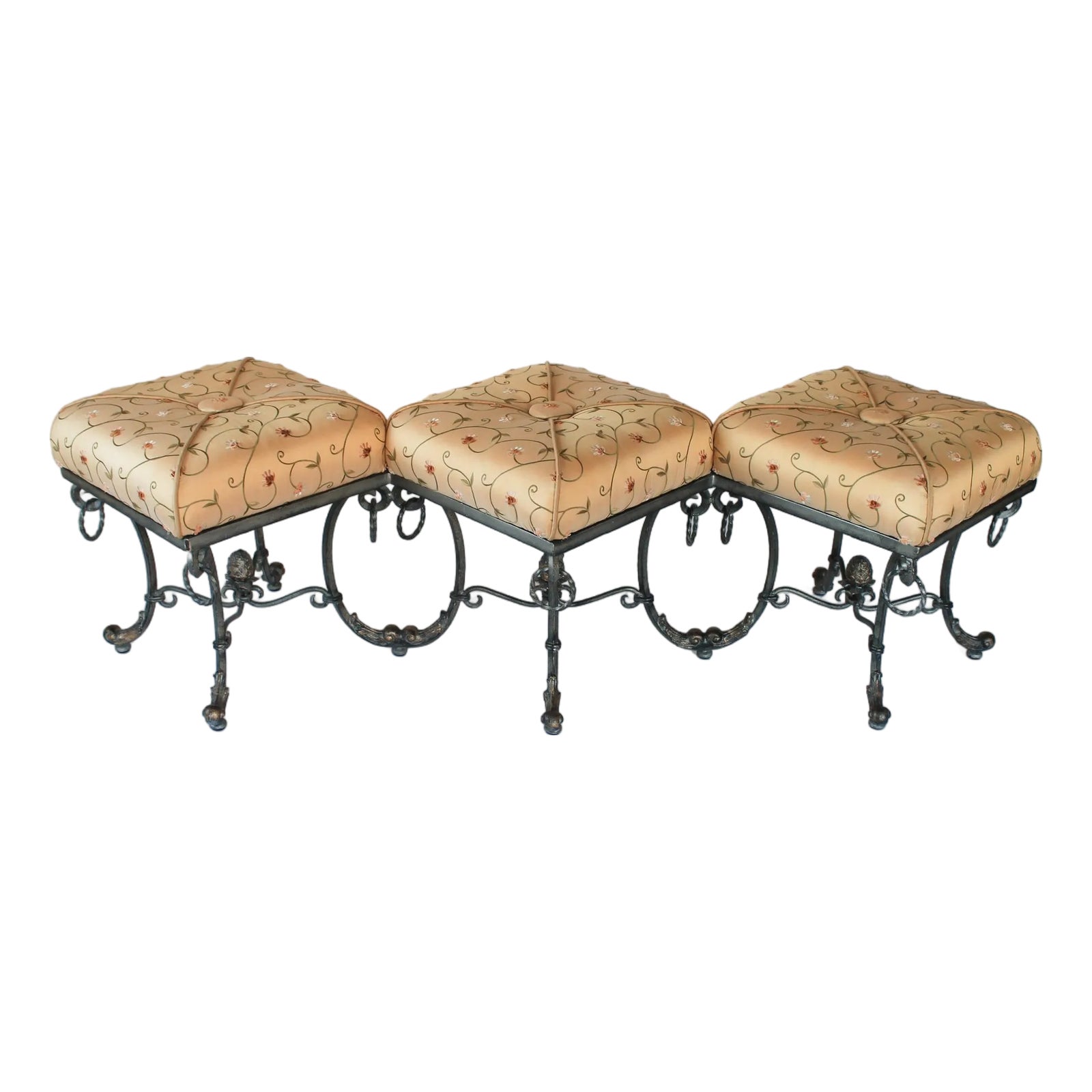 Conversational Wrought Iron Scrolled Base Triple Bench | Chairish