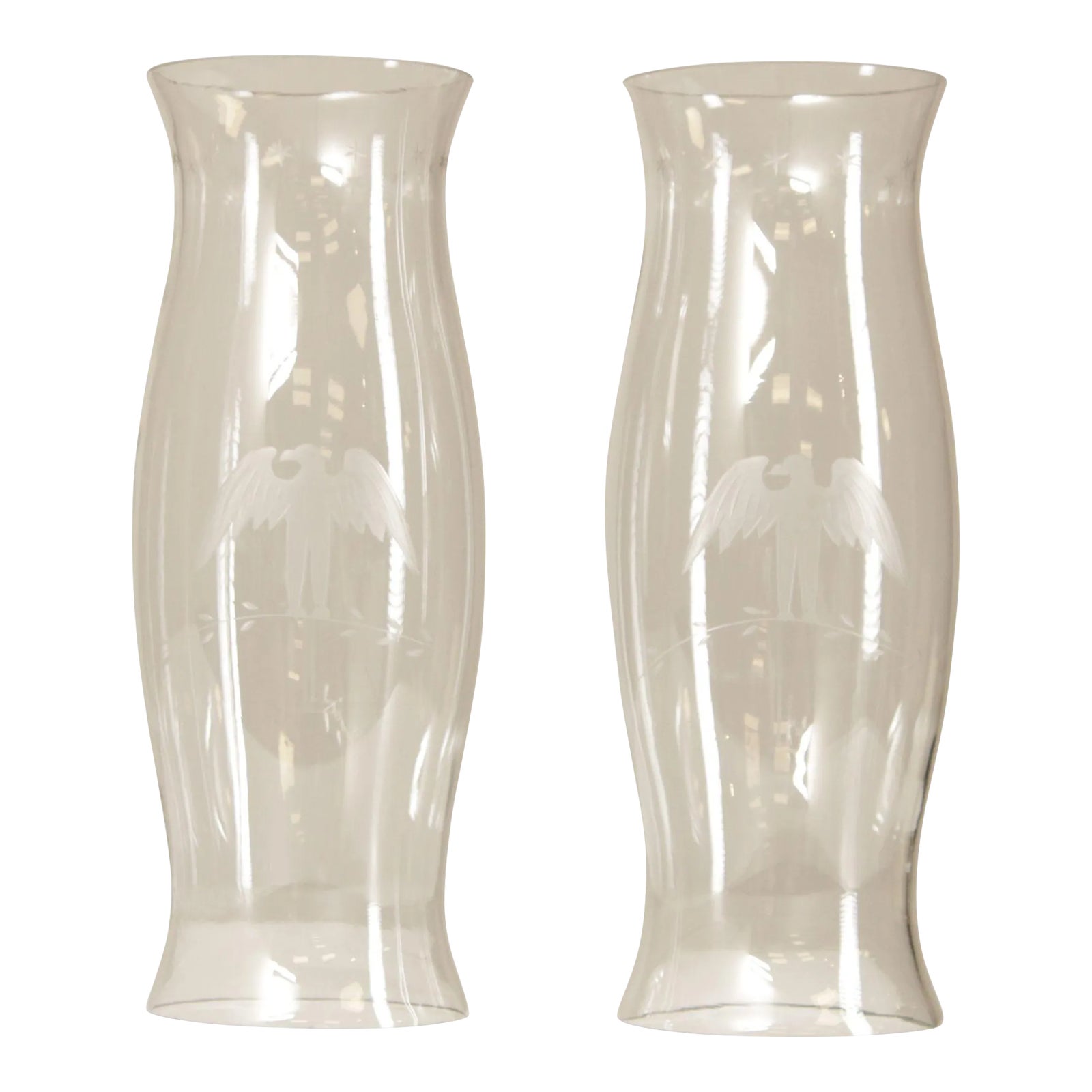 Federal Style Vintage Pair Of Eagle Etched Glass Hurricane Shades ...