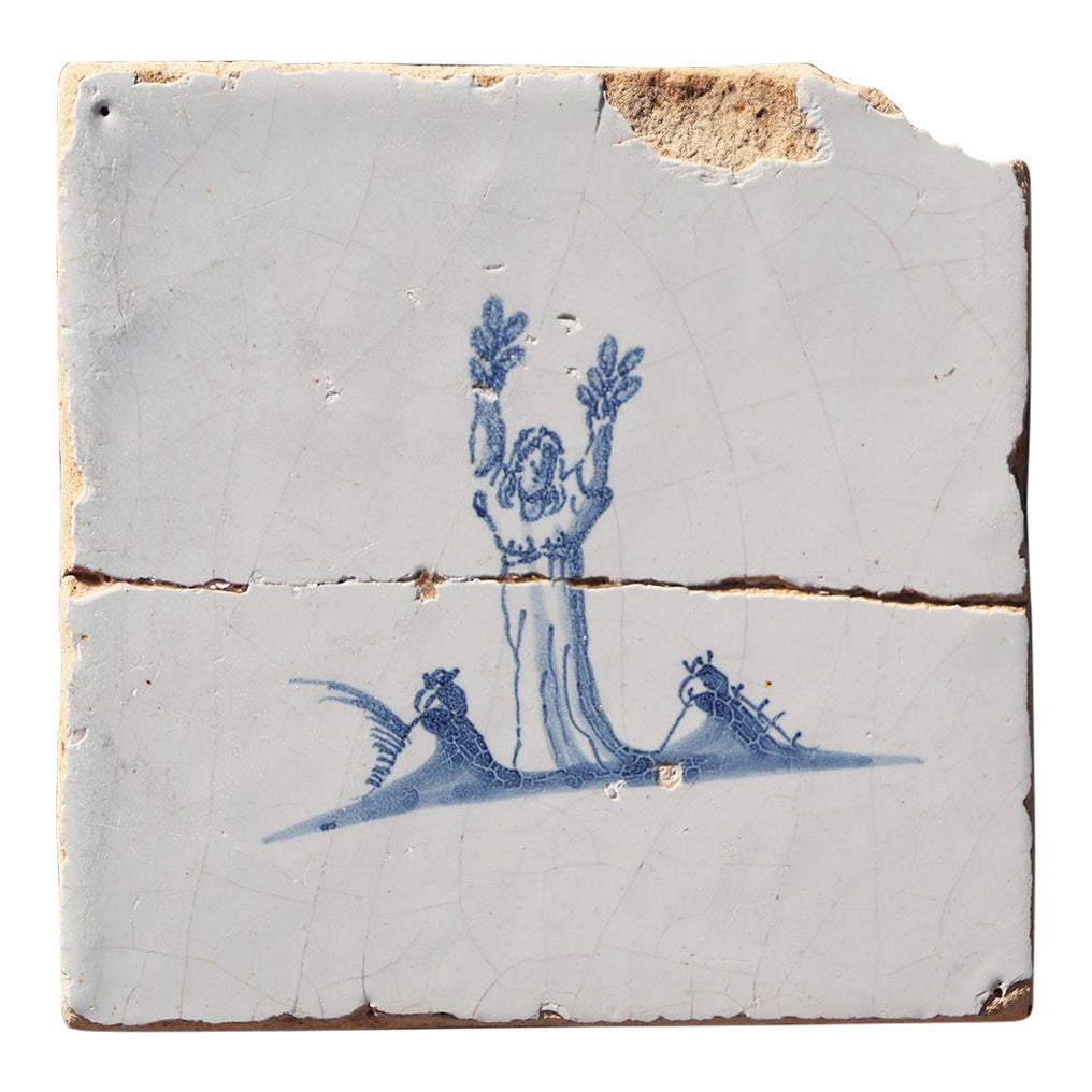 18th Century Rare Lady Tree Delft Antique Tile, Earthenware | Chairish