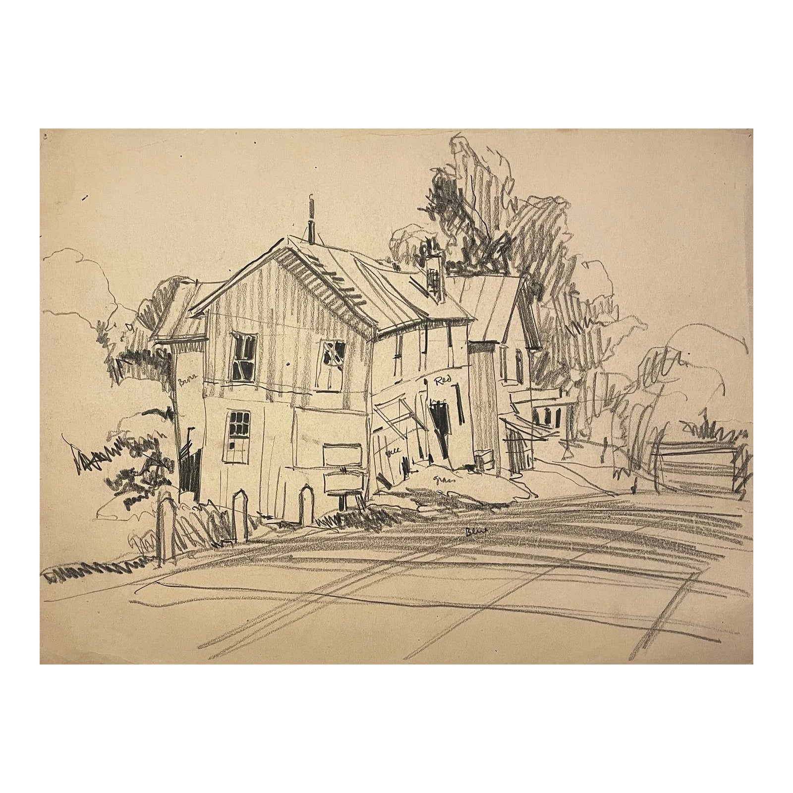 1940s Norman Kent Landscape With Buildings | Chairish