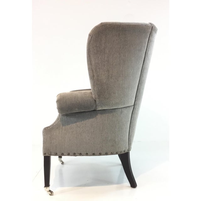 Modern Custom Gray Velvet Wingback Chair | Chairish