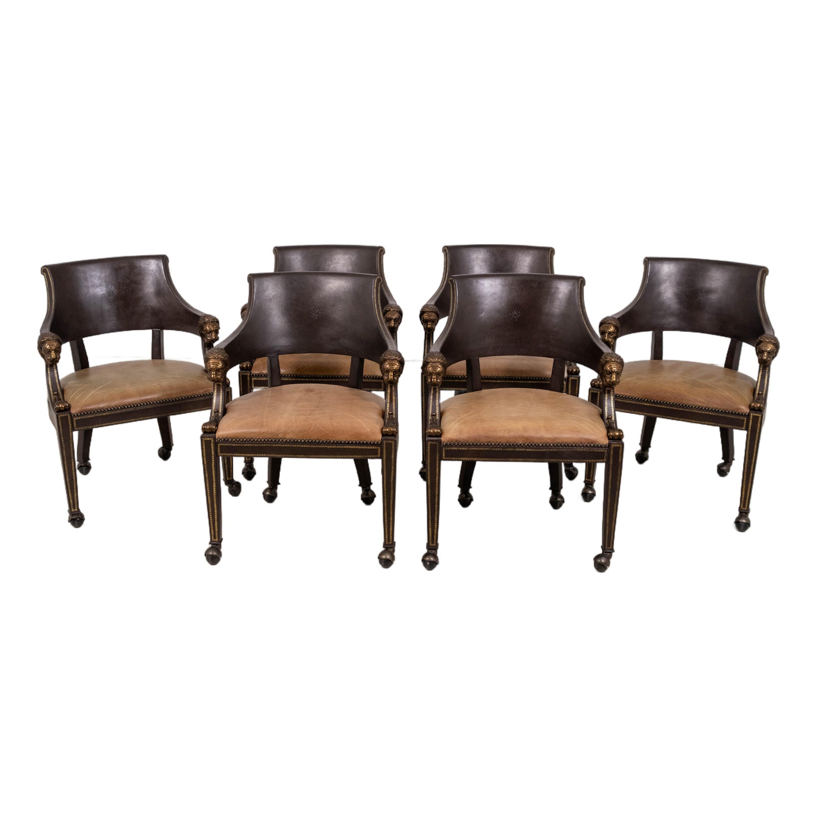 Set of 6 Maitland Smith Neoclassical Leather Game Table Chairs | Chairish