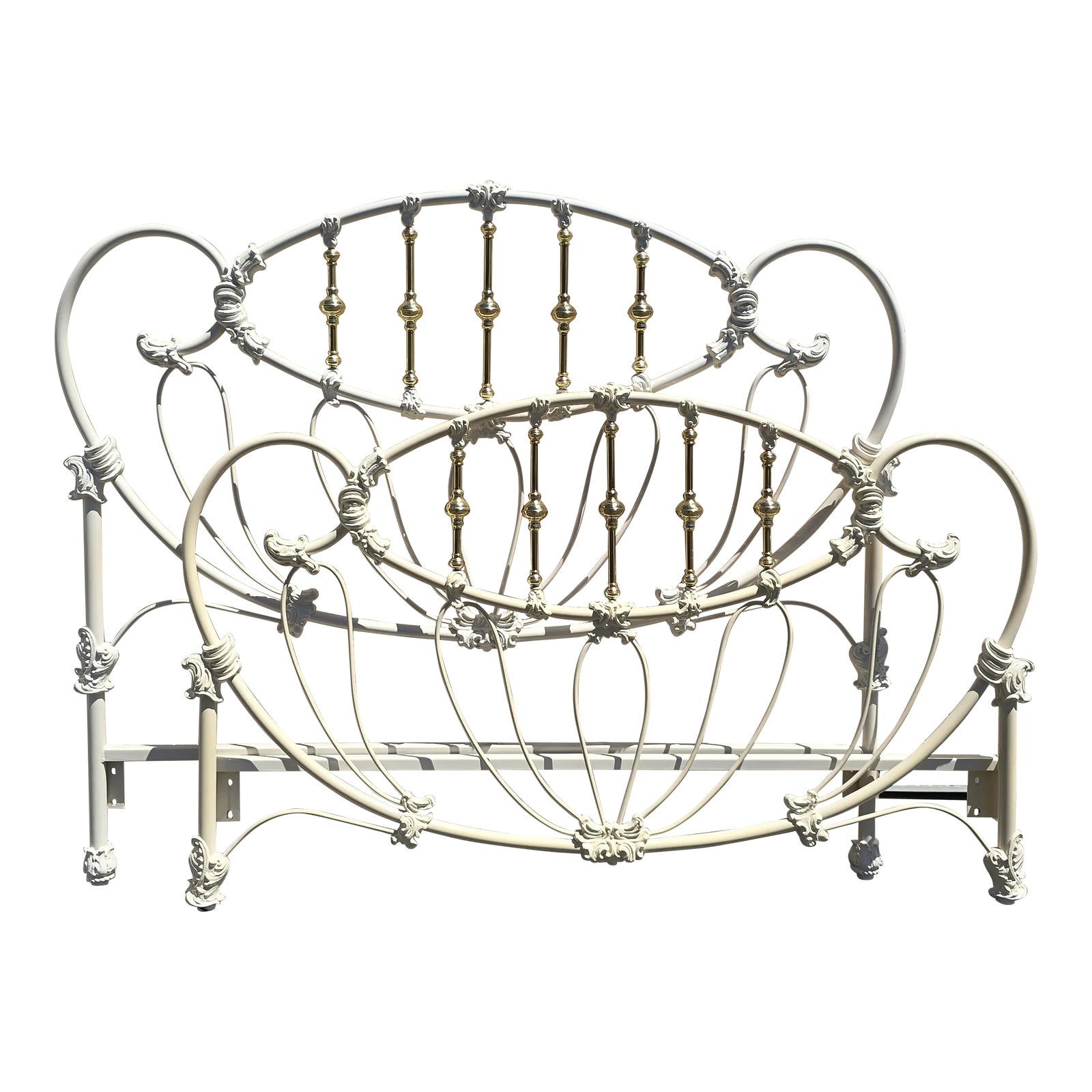 Vintage French Elliott's Designs White Iron Queen Headboard & Footbaord ...