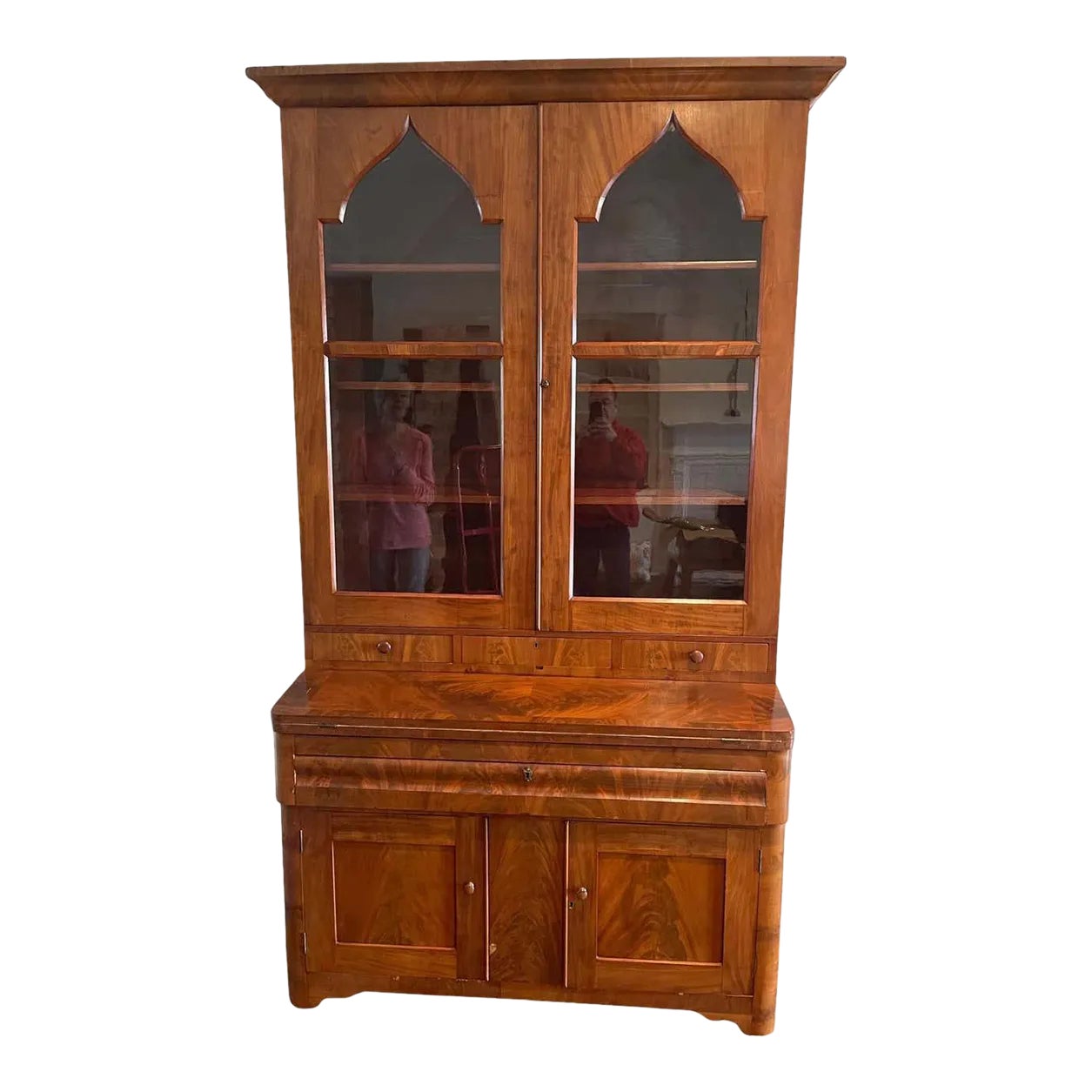 English Bookcase Secretary with Moroccan Style Glass Doors, 19th ...