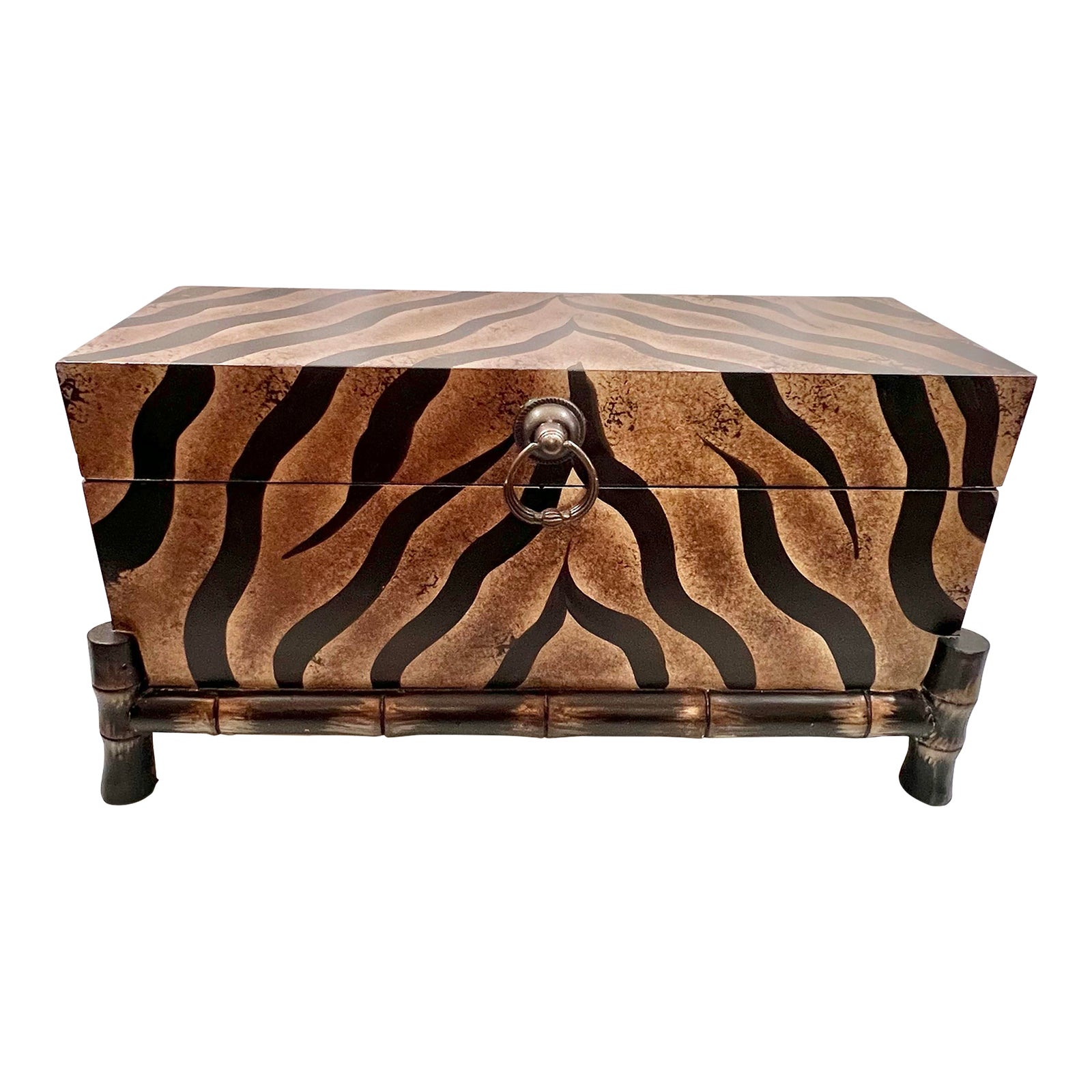 Late 20th Century Contemporary Hand Painted Zebra Storage Box With Faux ...