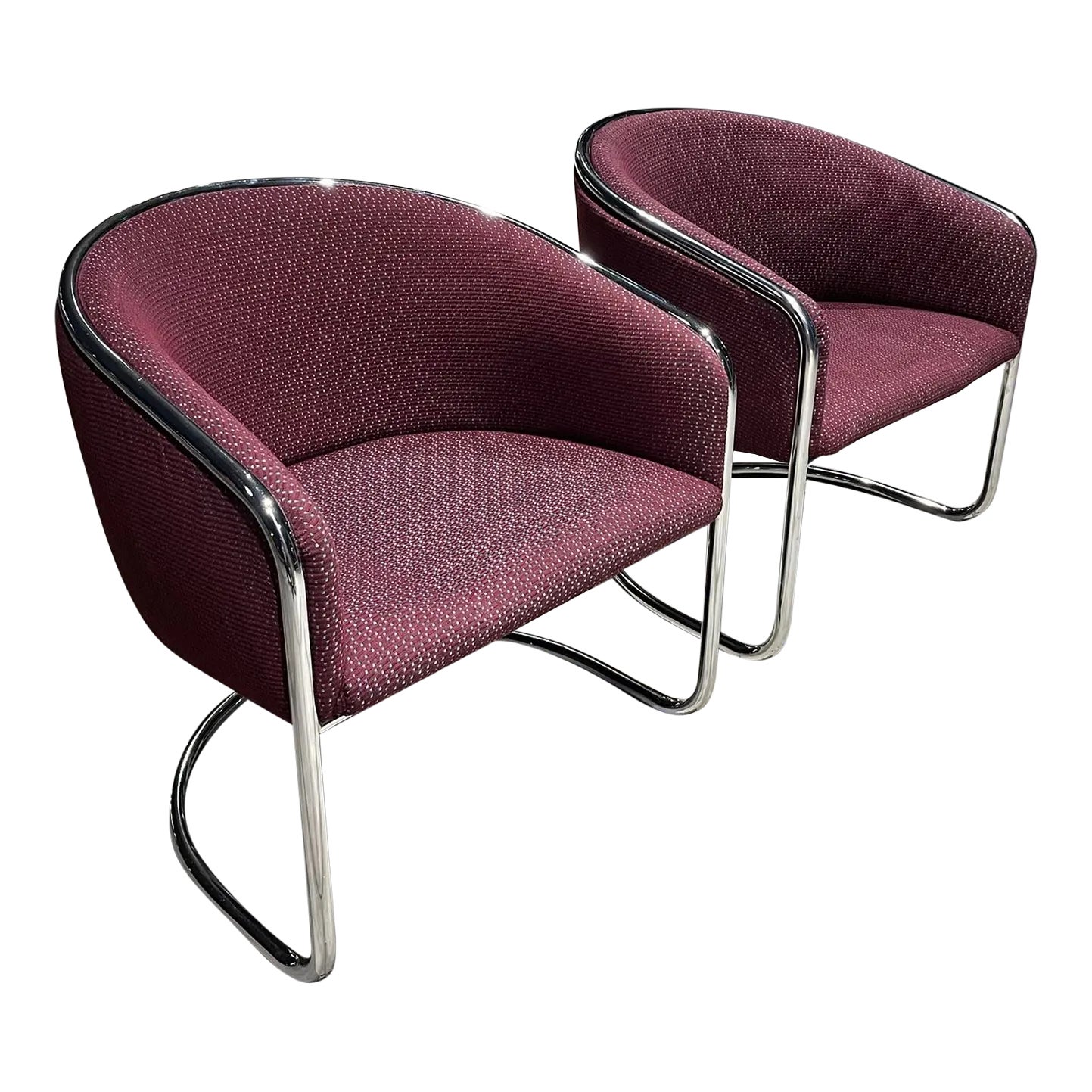Thonet Chrome “Club Tub” Chairs in Mauve Fabric - a Pair | Chairish