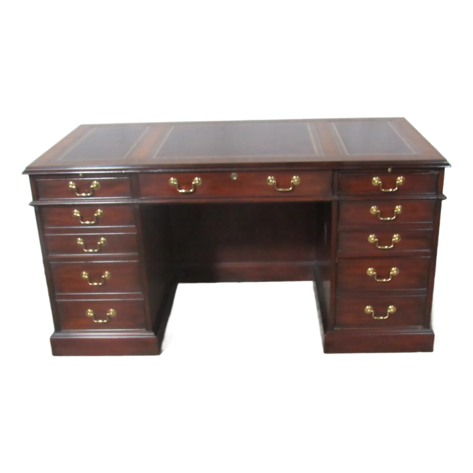 1980s Henkel Moore Harris Executive Desk Mahogany Rare Leather | Chairish