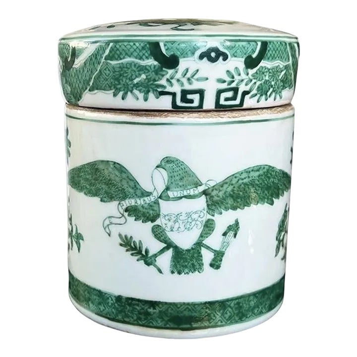 Famille Vert Ceramic Chinoiserie Eagle Tea Caddy in Green Early 20th ...