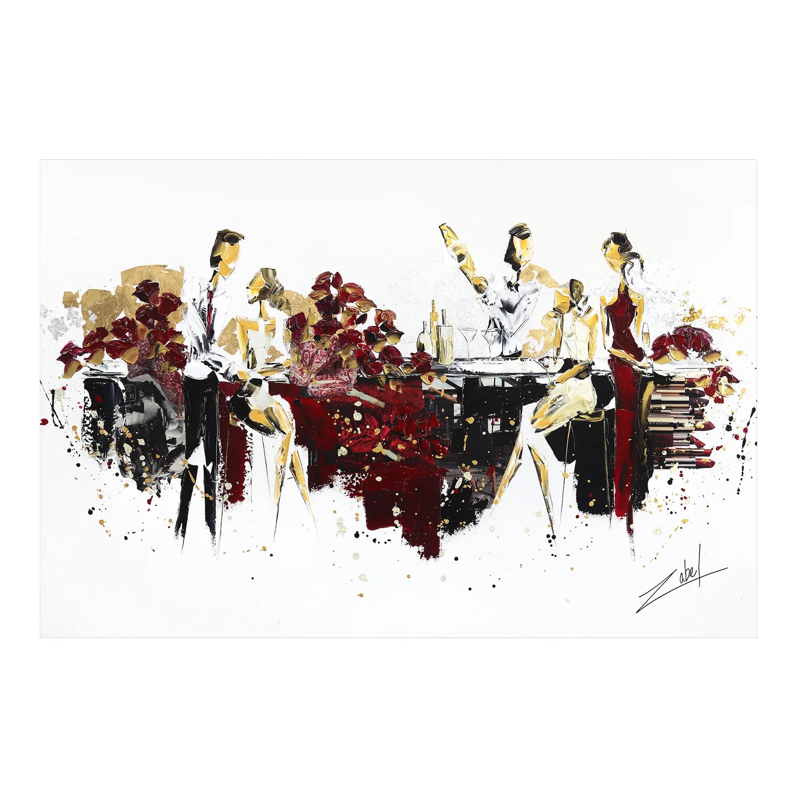 Romantic Bar - Abstract Black White Red Gold Figurative Painting ...