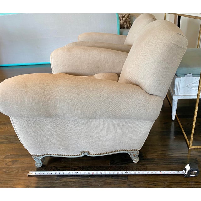 Antique French Linen Club Chairs - a Pair | Chairish