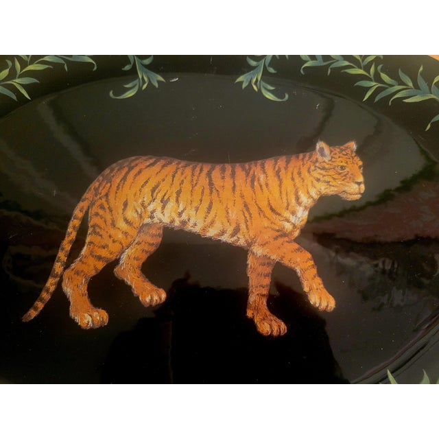 Regency Black Tan Whimsical Tiger Ceramic Tropical Faux Bamboo Serving ...