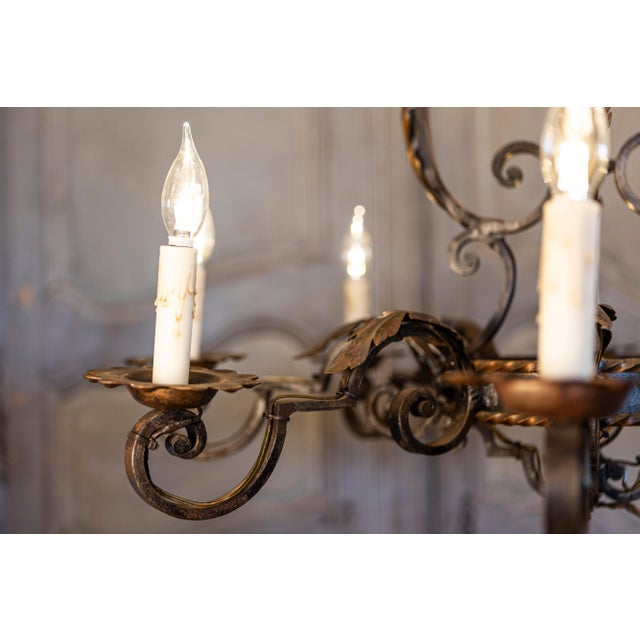 French Wrought Iron Eight-Light Chandelier with Scrolling Arms and ...