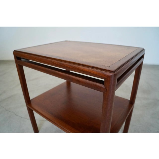 Mid-Century Modern Leather Top Side Table | Chairish