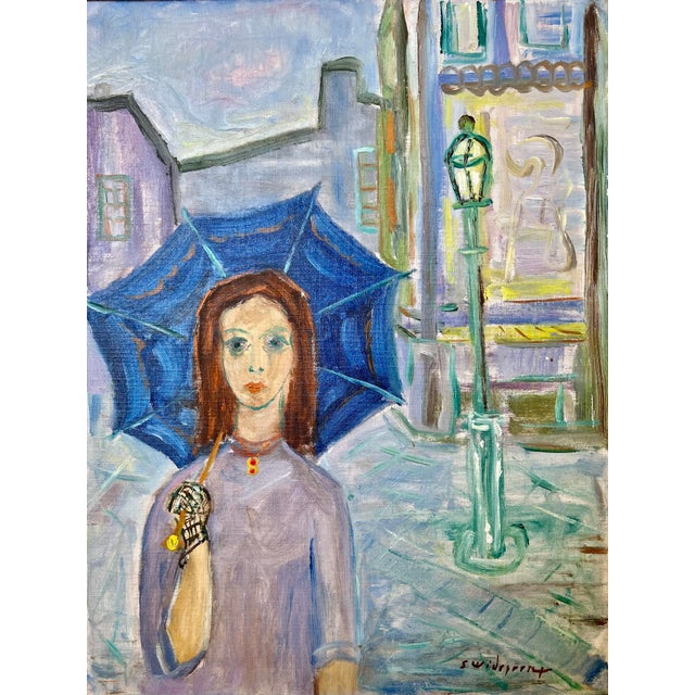 Circa 1950s "Ingrid With Umbrella" Swedish Oil Painting by Sigward ...