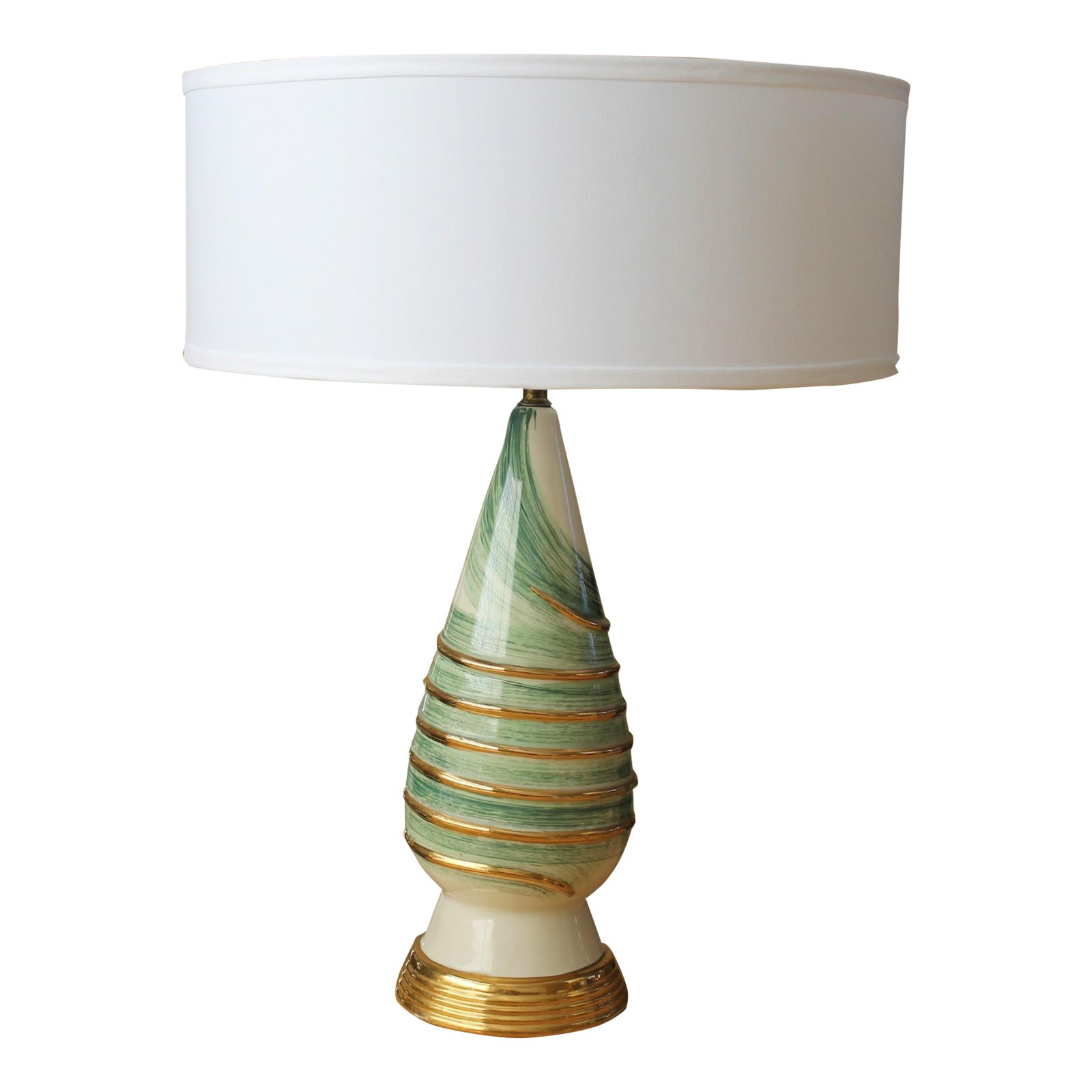 Mid-Century Modern Abstract Porcelain Gold Spiral Vortex Table Lamp ...