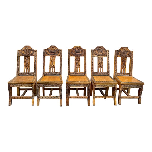 Custom Hand Carved Witco Tiki Style Polynesian Side Chairs - Set of ...