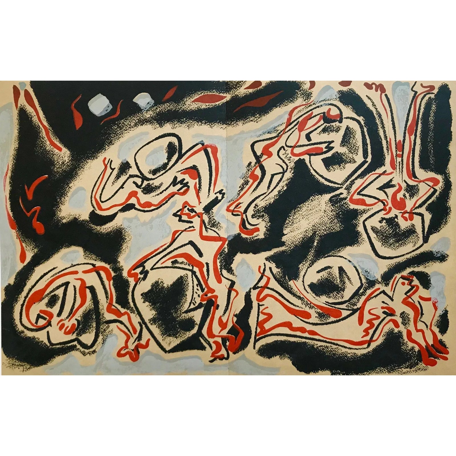 1962 Andre Masson Original Lithograph Untitled 9 | Chairish