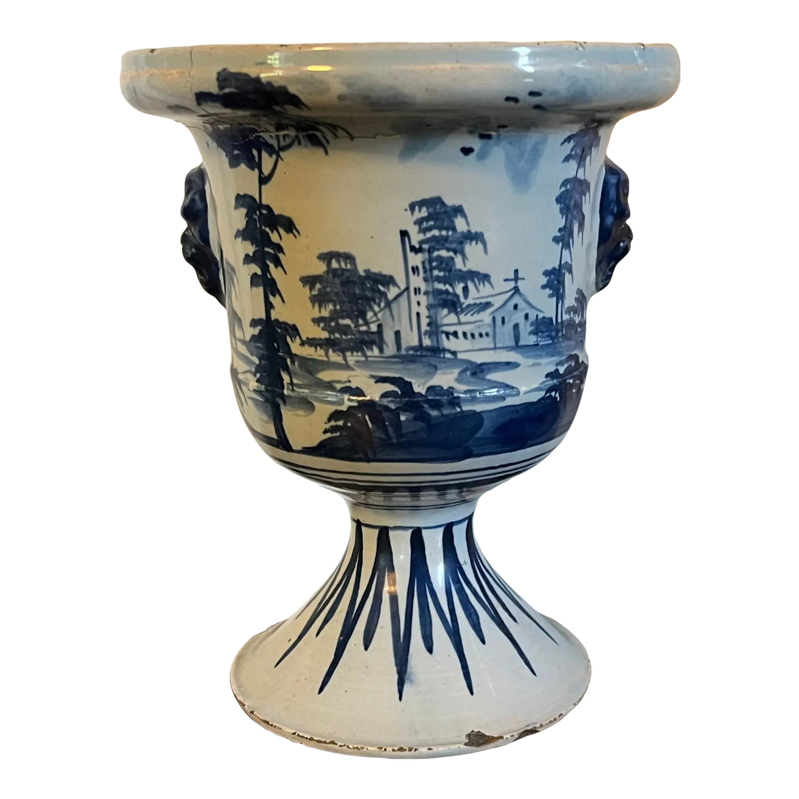 Antique 18th Century English Delft Urn Shape Flower Pot With Lion Mask ...