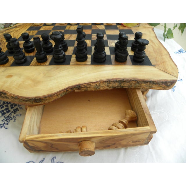 Handcarved Natural Olive Wood Chess Set Board Game With Rustic Finsh ...