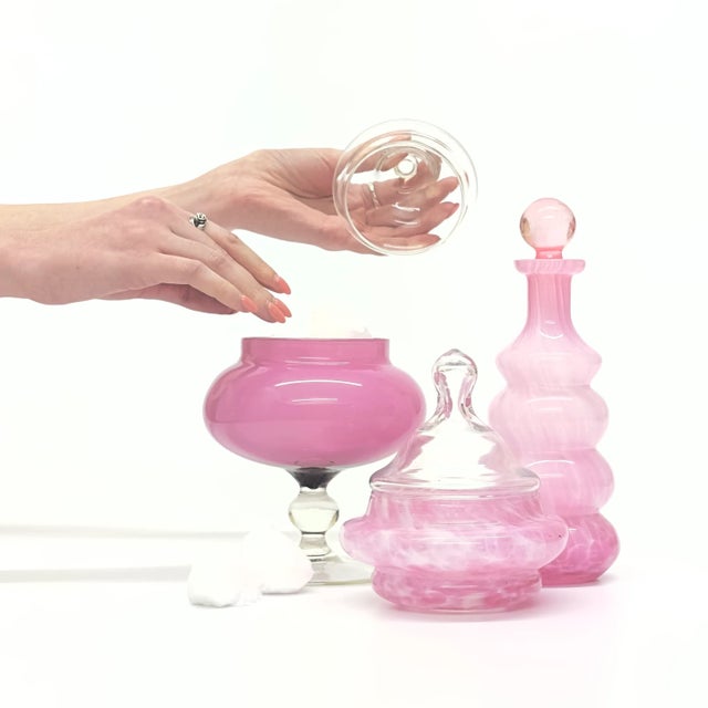 Mid-Century Pink Glass Lidded Vessels - Set of 3 | Chairish
