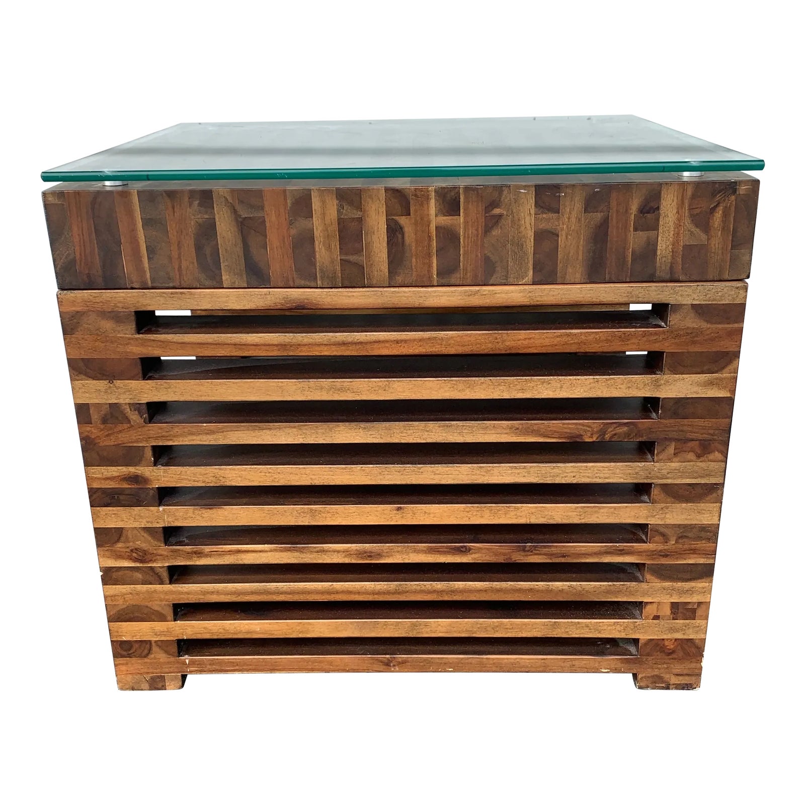 1980s Vintage Slatted Cube Side Table | Chairish