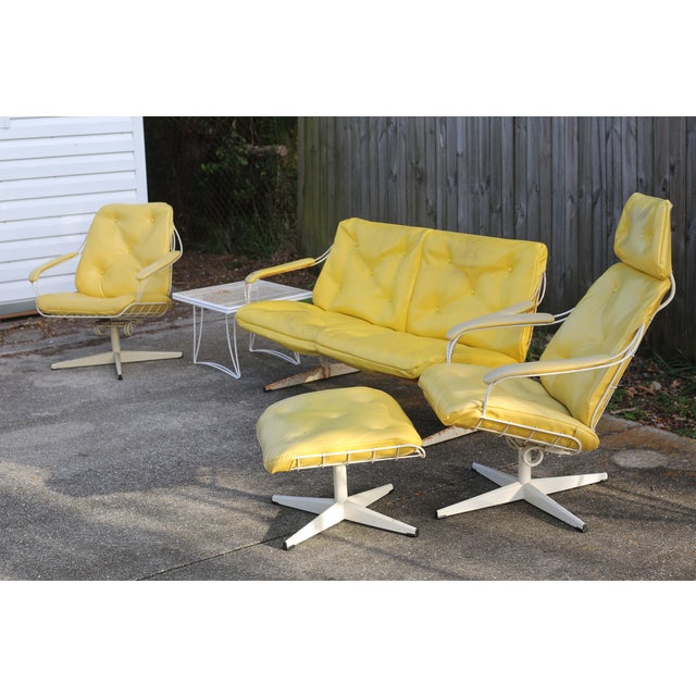 1970's Homecrest Yellow and White Outdoor Patio Set - Set of 5 | Chairish