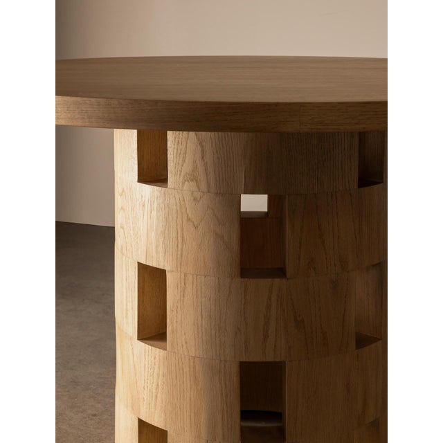 Vivi Checkered Oak Pedestal Dining Table | Chairish