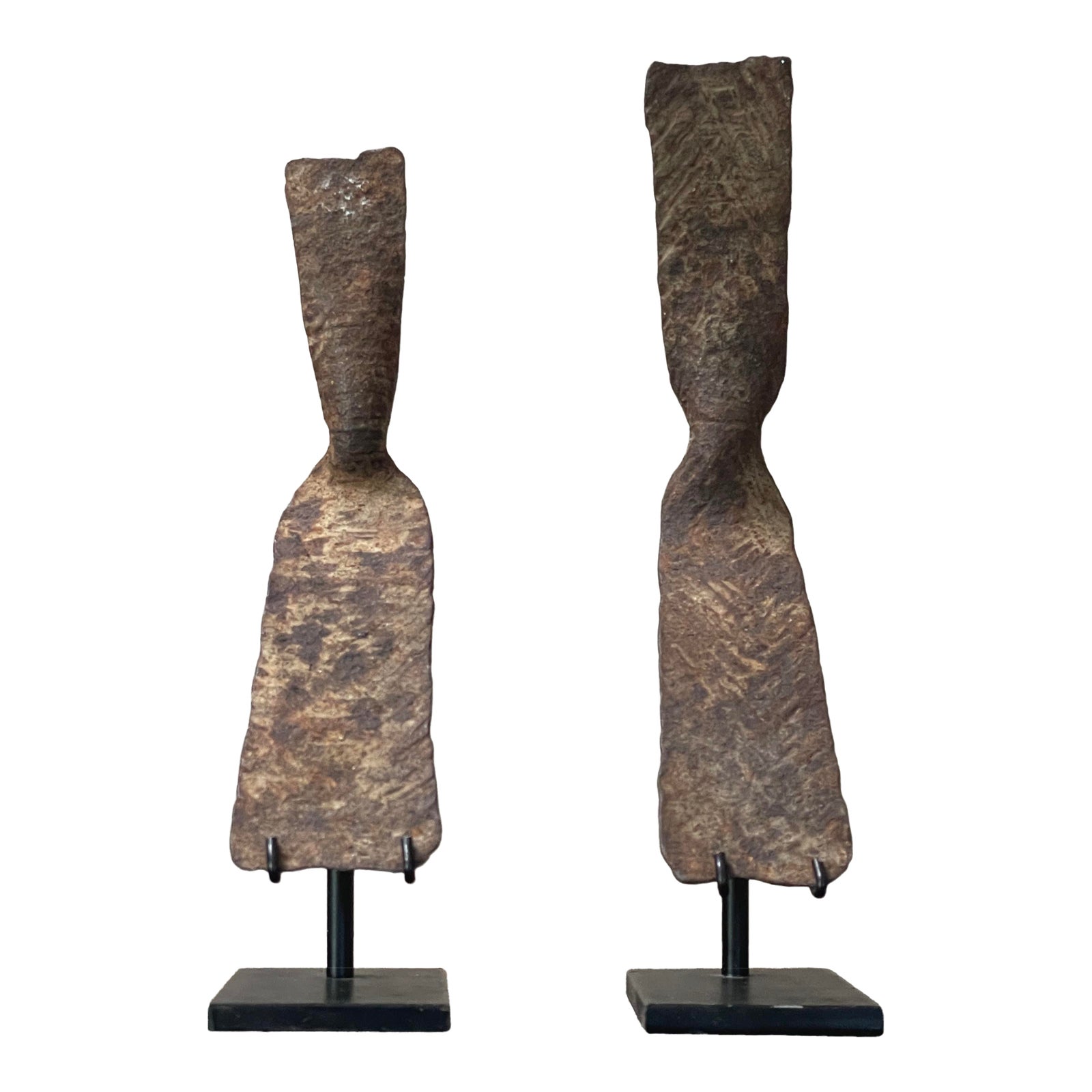 Pair of Antique African Iron Hoe Currency on Custom Stands | Chairish