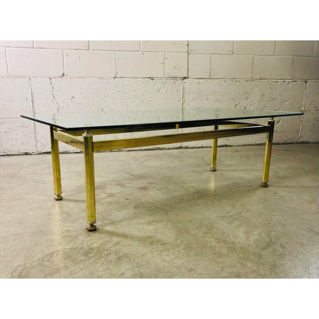 Vintage Rectangular Brass & Glass Top Coffee Table | Chairish