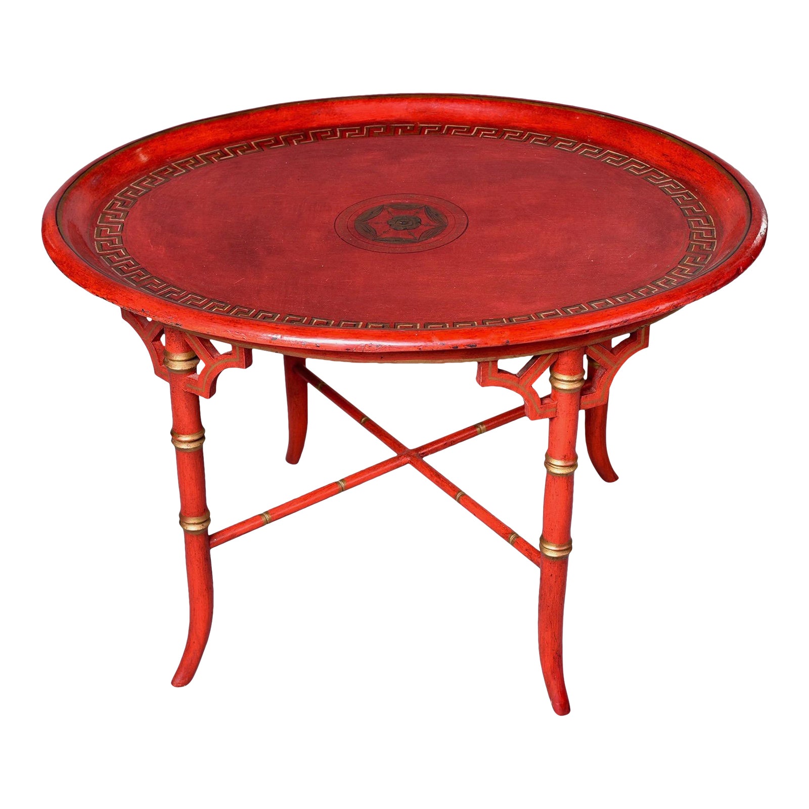 Chinoiserie Style Red Side Table | Chairish