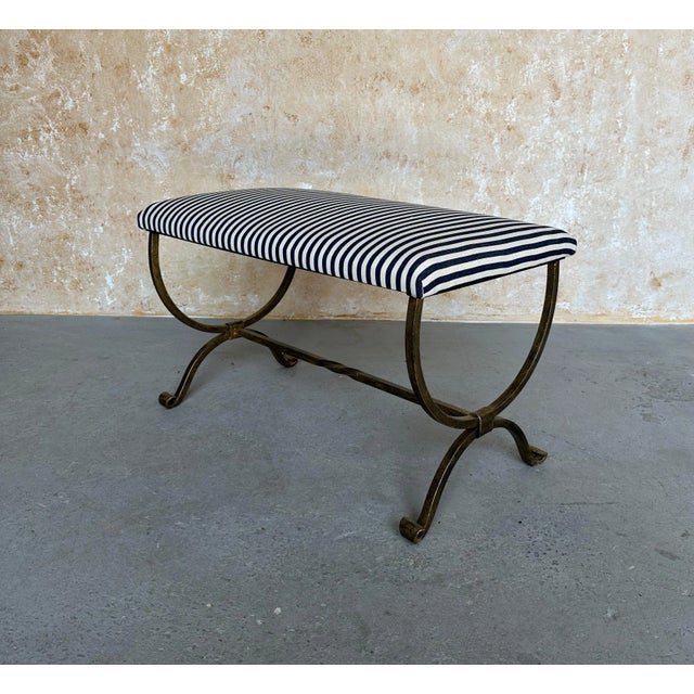 Spanish Gilt Iron Bench With Scrolled Feet | Chairish