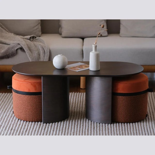 Kangaroo Coffee Table, Gray Wood Color with Orange Fabric & Black ...