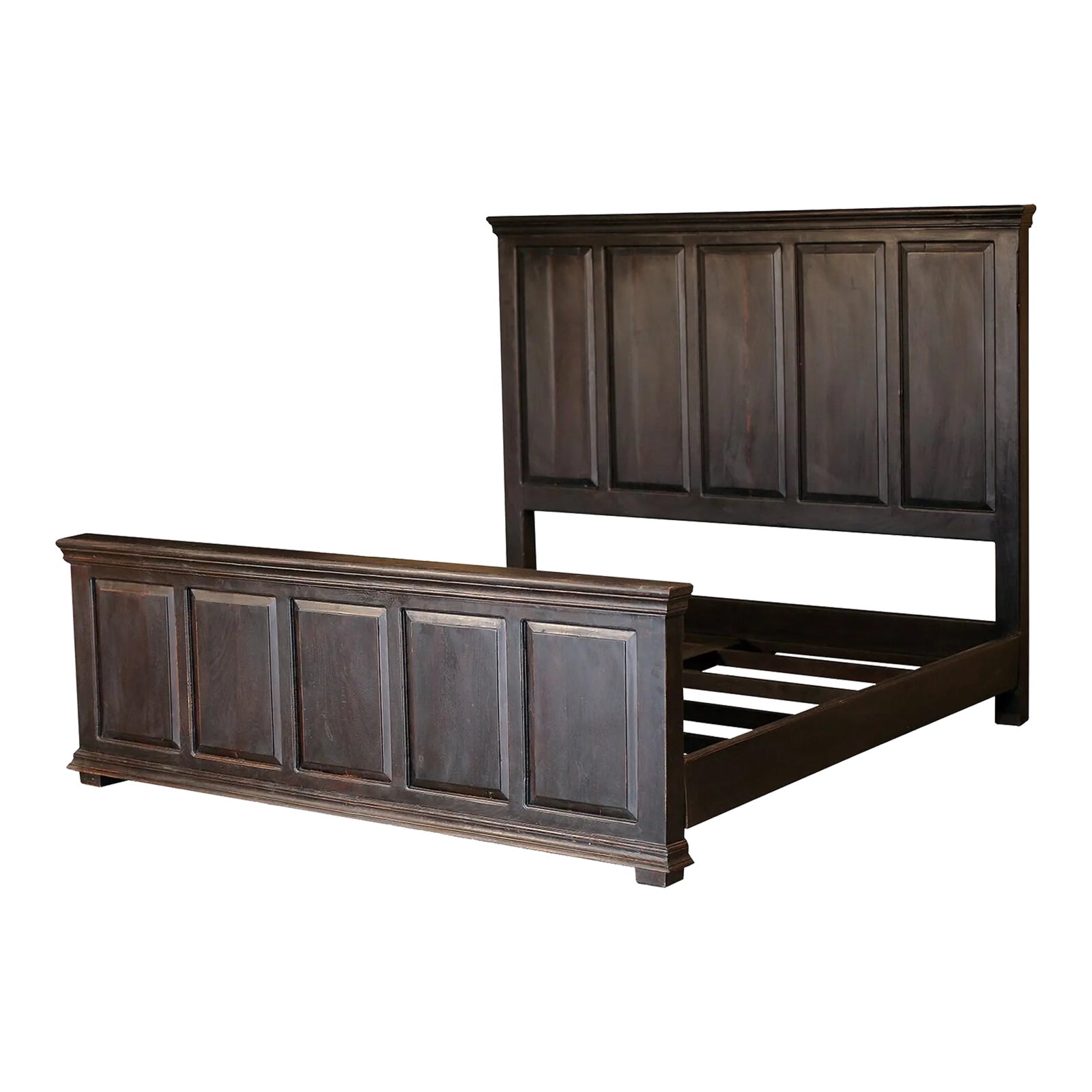 Solid Wood Panel Design King Size Walnut Finish Bed | Chairish