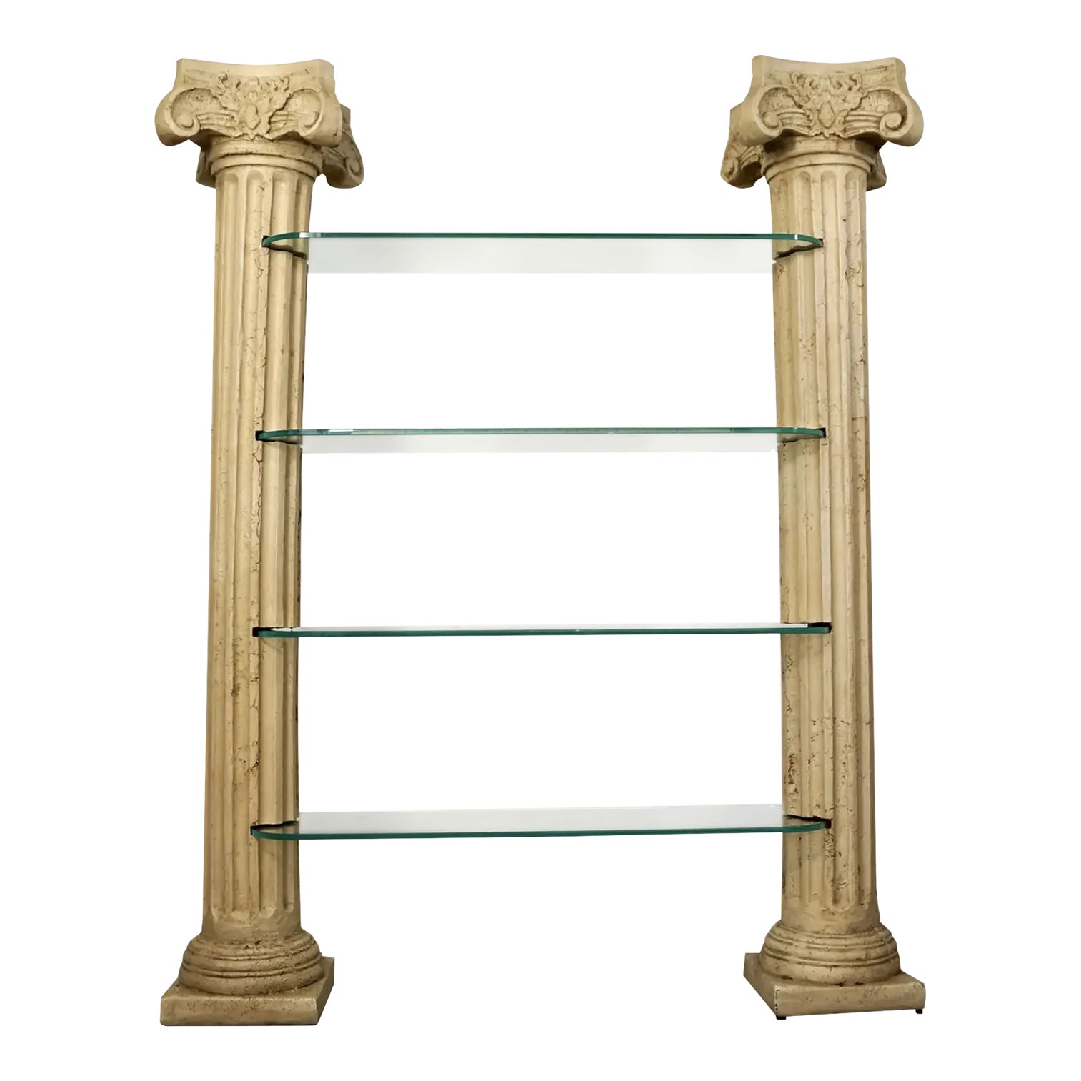 1980’s Postmodern Roman Columns & Glass Shelf | Chairish