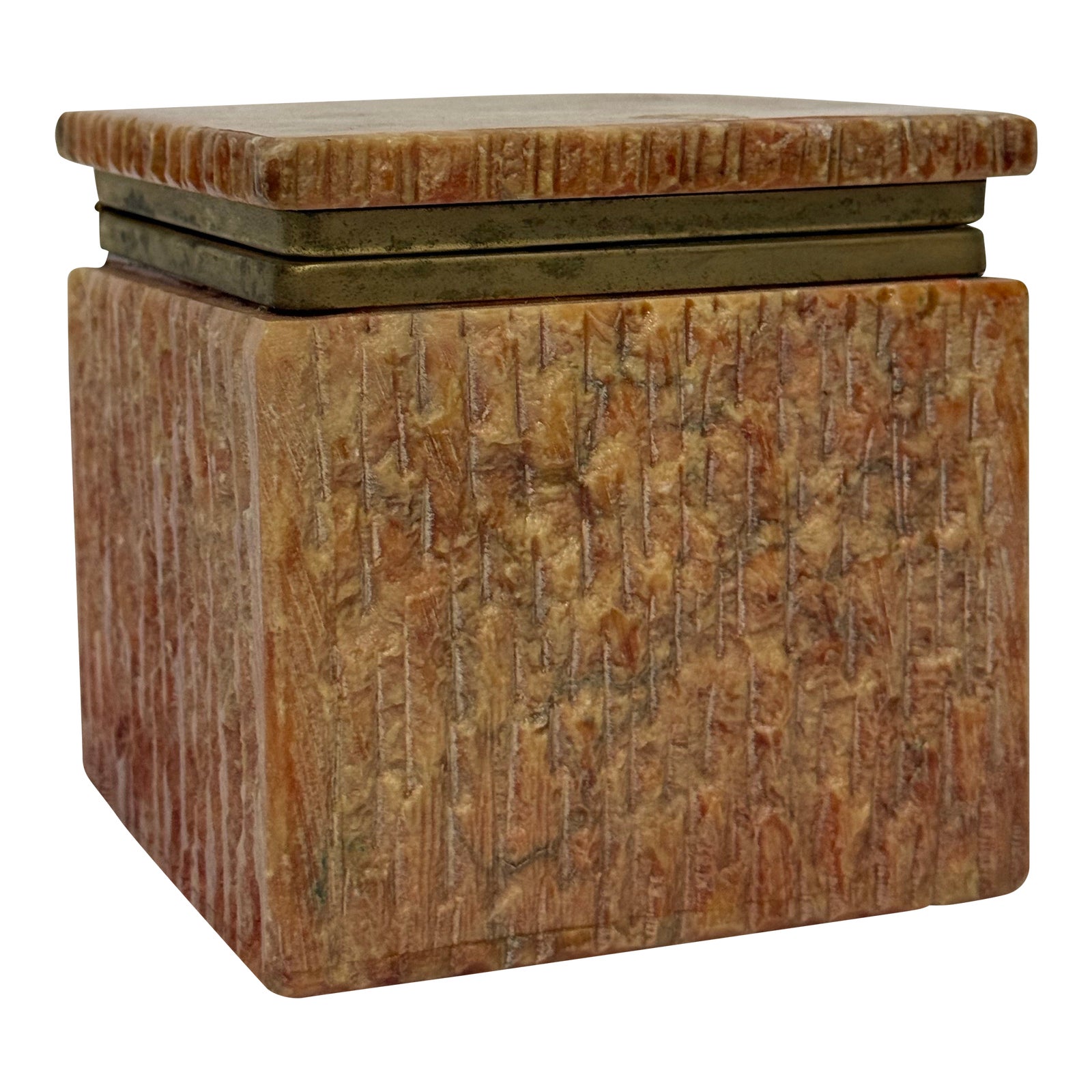 1960s Beautiful Brown Marble Stone and Brass Box, Handmade, Made in ...