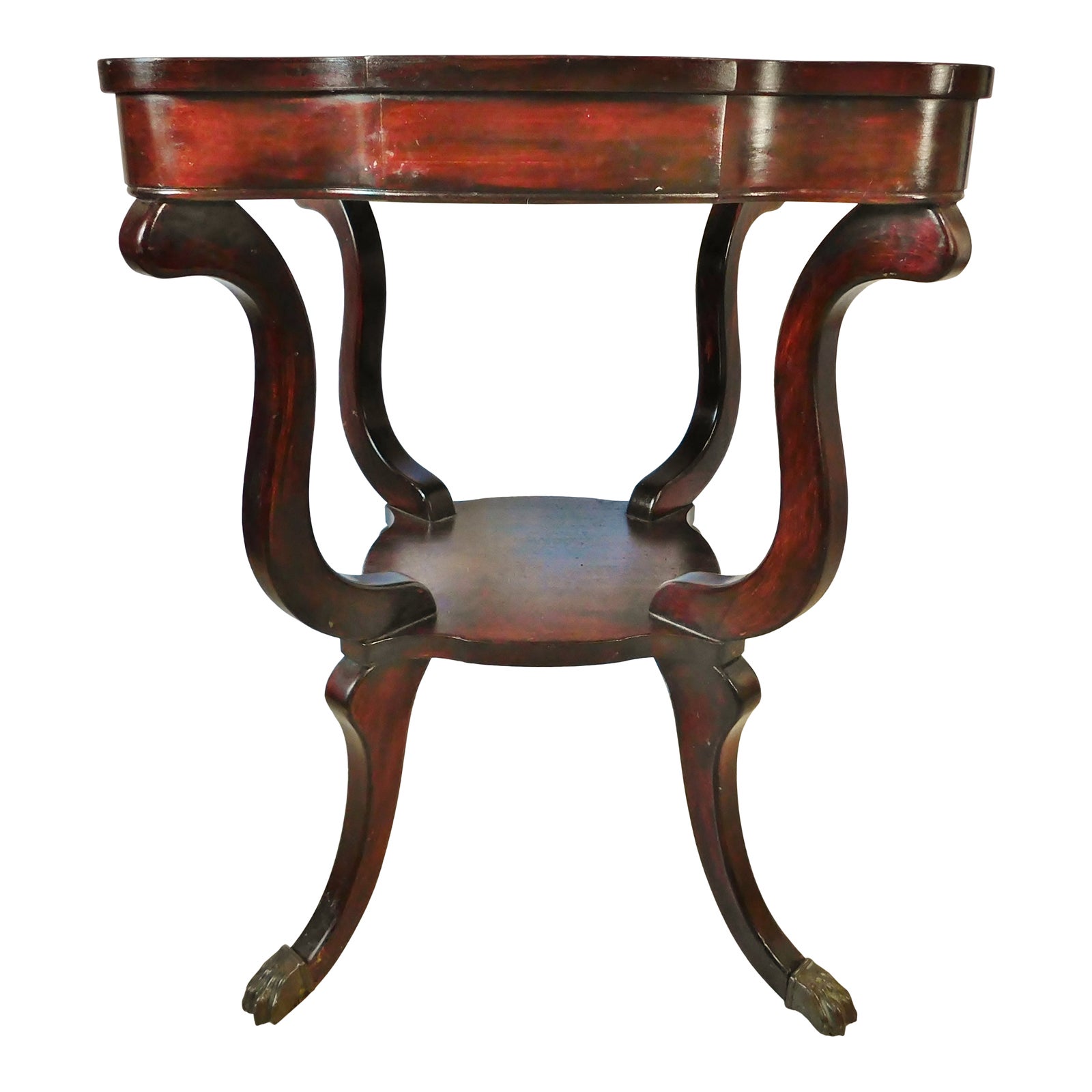 Antique Early 1900s Two Tiered Mahogany & Burl Wood Scalloped Accent ...