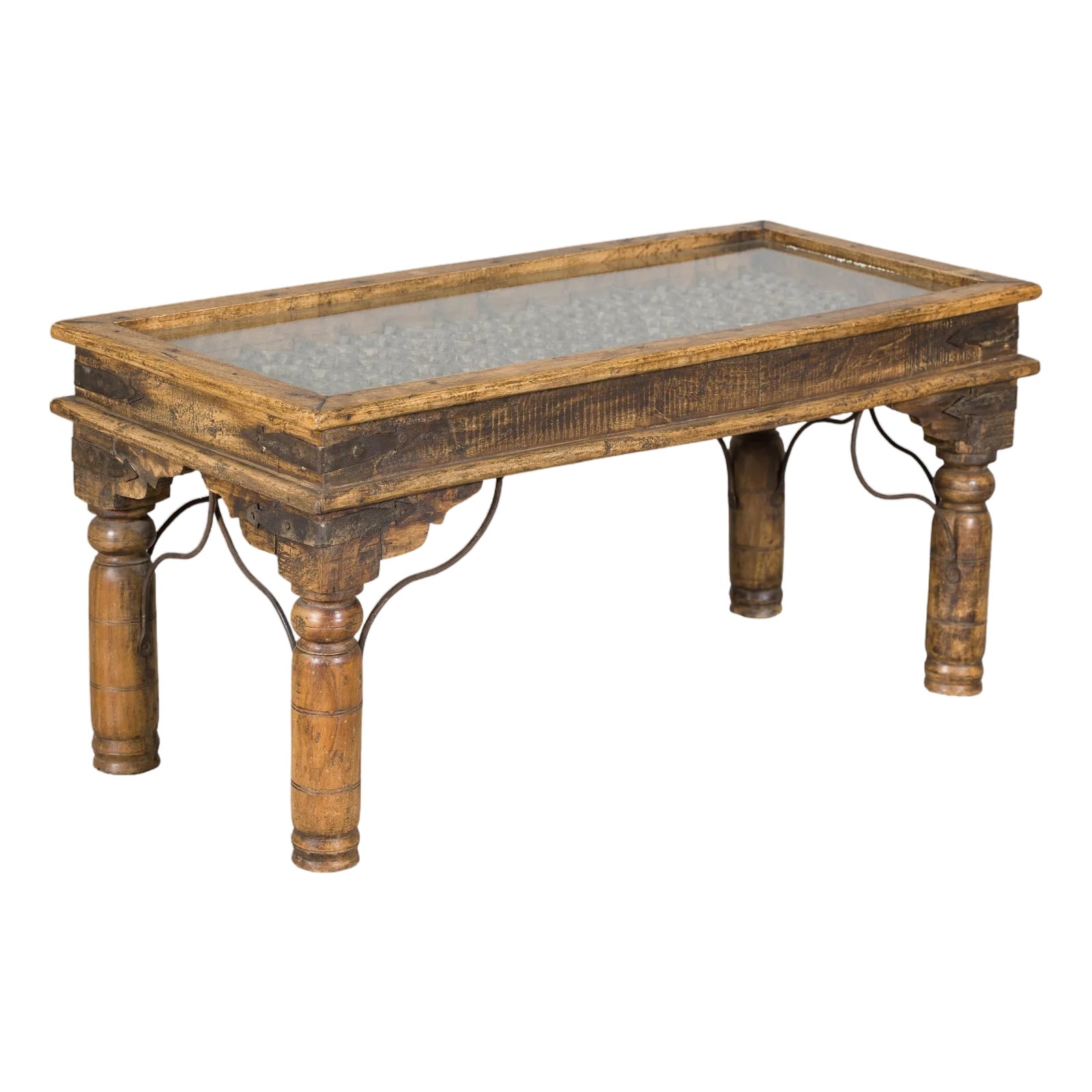 Vintage Indian Rustic Wood Coffee Table with Antique Ironwork and ...