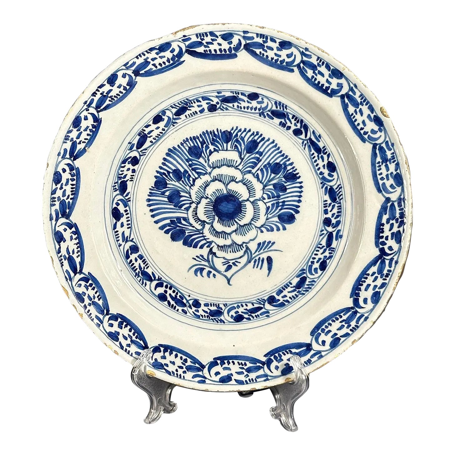 18th Century Dutch Delft Charger "Peacock" | Chairish