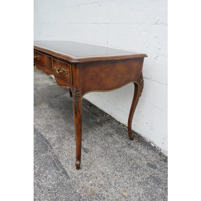French Carved Leather Top Partner Writing Office Desk | Chairish