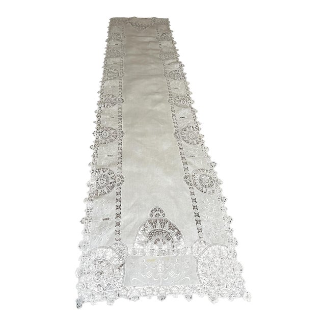 Vintage Linen, Lace, & Embroidered Long Table Runner | Chairish