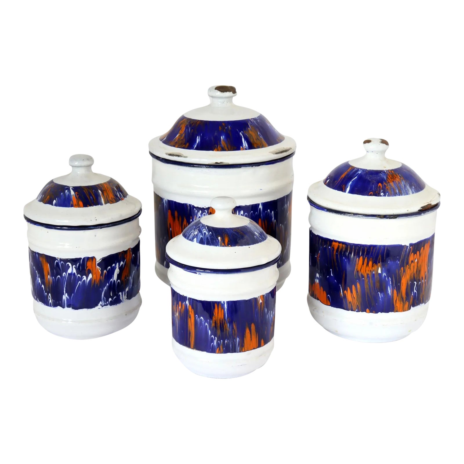 French Enamel Kitchen Canisters, Set of 4 | Chairish