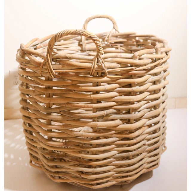 Vintage French Rustic Large Wicker Woven Log Basket Country House ...