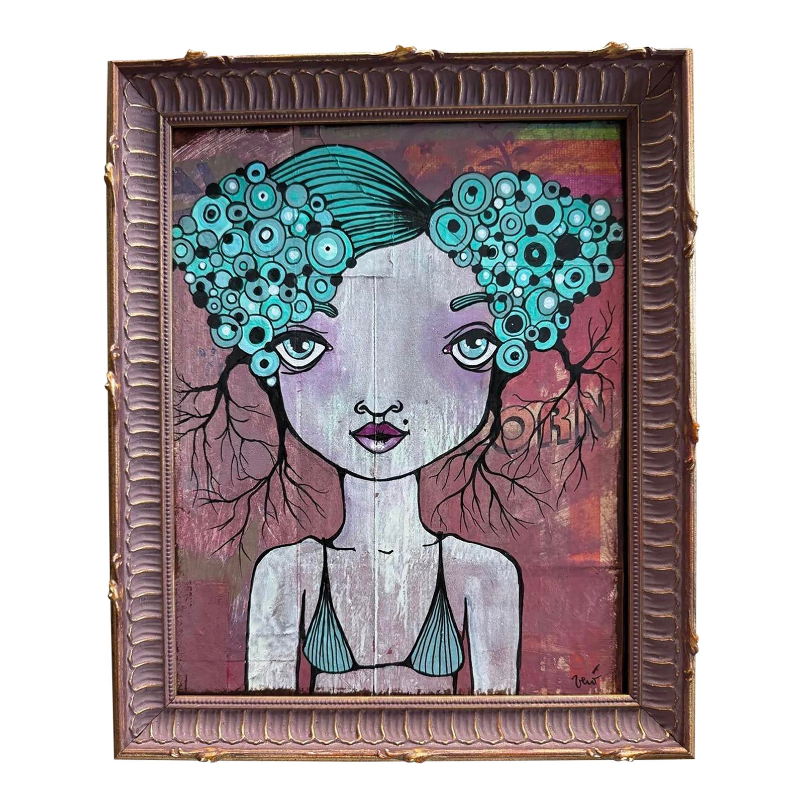 Contemporary Original Folk/Outsider Painting in Lavender and Gold ...