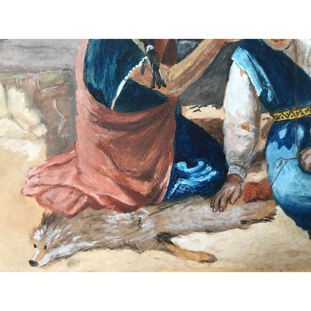 Antique Original Painting Indian Woman Braiding Girls Hair by Lilla ...