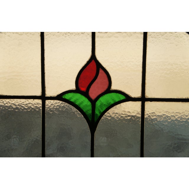 Antique English Victorian Leaded Stained Glass Window Floral Rose Pine ...