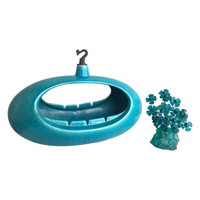 Vintage Mid-Century Modern Large Hanging Turquoise Ceramic Ashtray ...